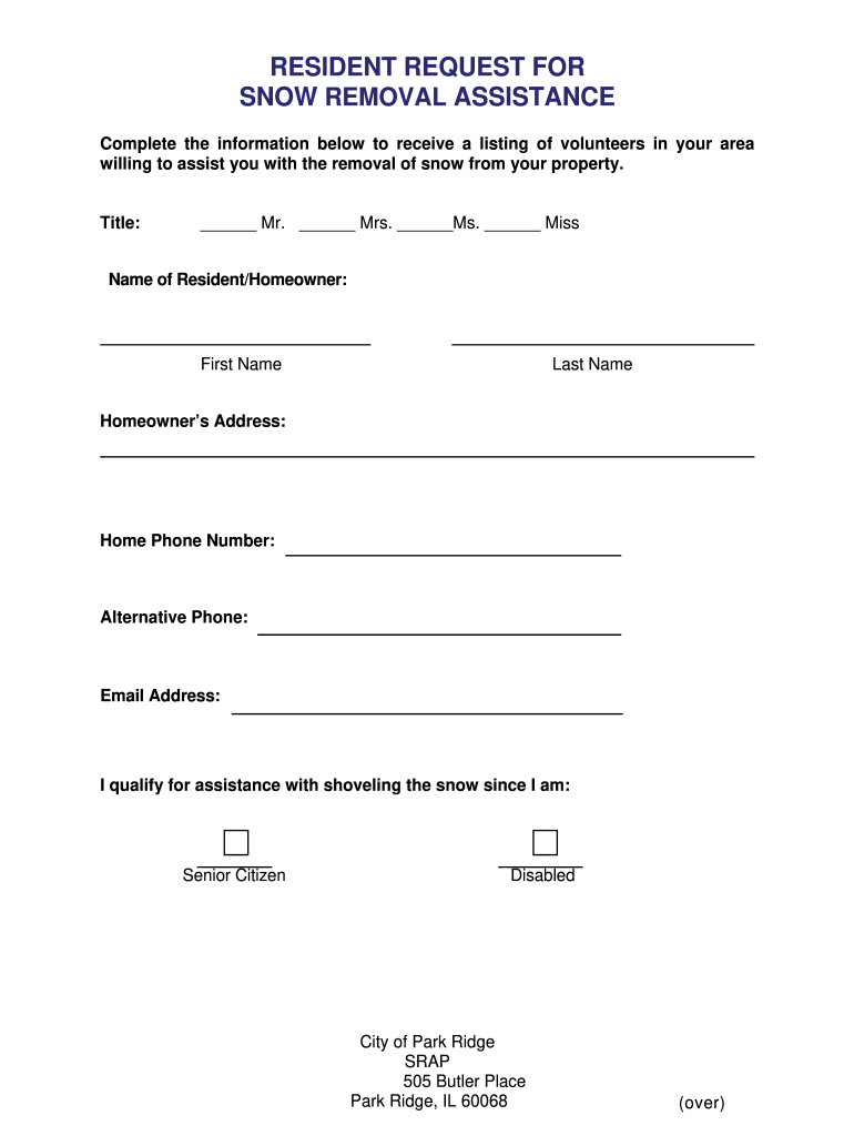 Fillable Online REQUEST FOR SNOW SHOVELING ASSISTANCE Fax Email Print ...