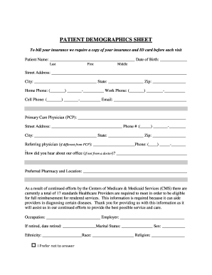Fillable Online PATIENT DEMOGRAPHICS SHEET Fax Email Print - pdfFiller