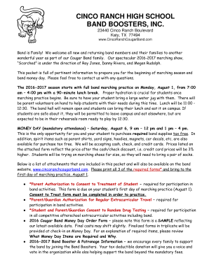 Fillable Online cinco ran cinco ranch high school band boosters, inc ...