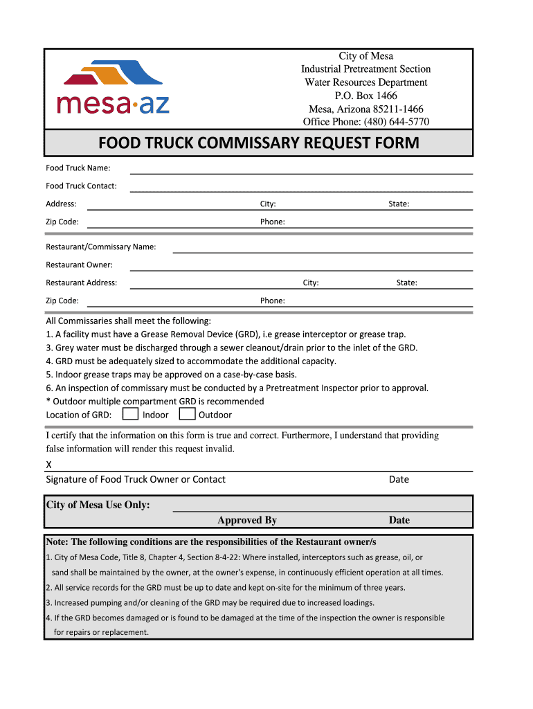 Fillable Online FOOD TRUCK COMMISSARY REQUEST FORM Fax Email Print ...