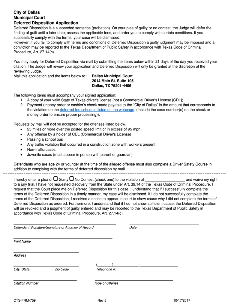 Fillable Online Deferred Disposition is a suspended sentence (probation ...