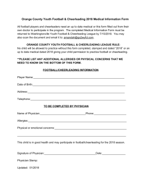 Fillable Online Medical Information Form - VC Youth Football and ...