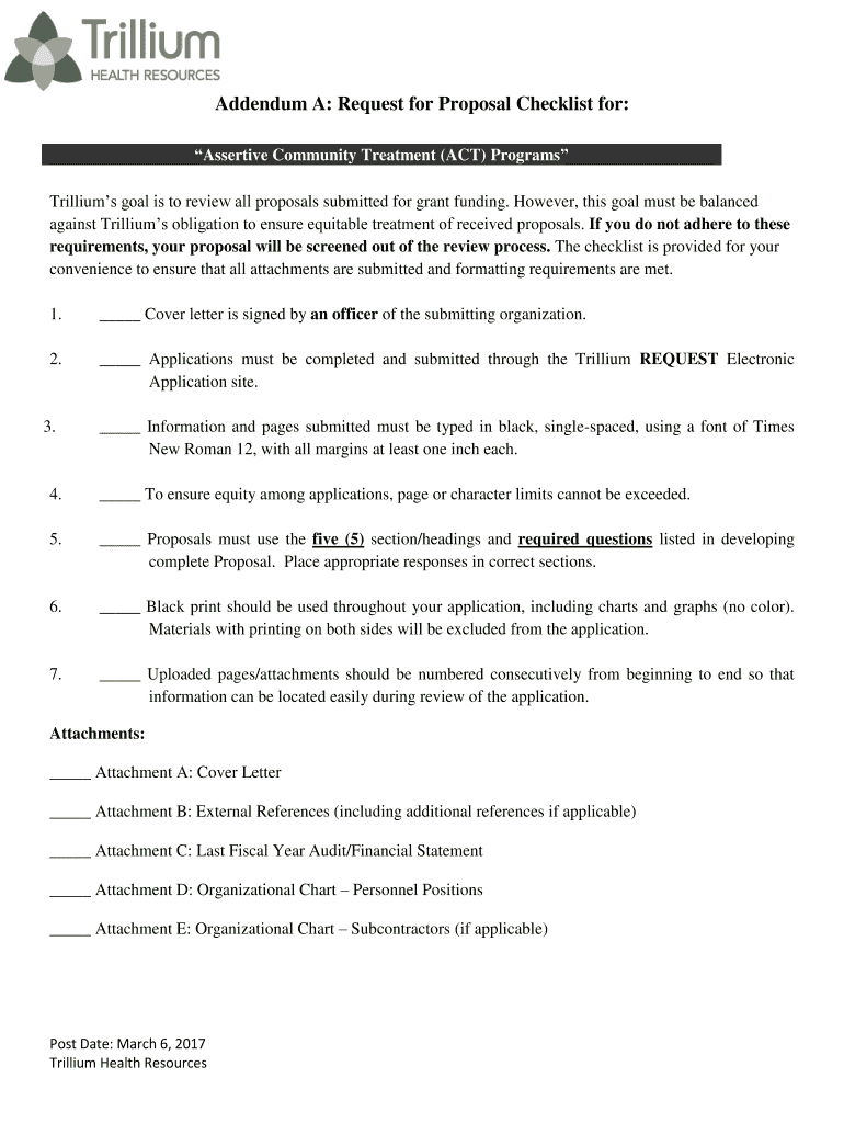 Fillable Online Addendum A: Request for Proposal Checklist for Fax ...