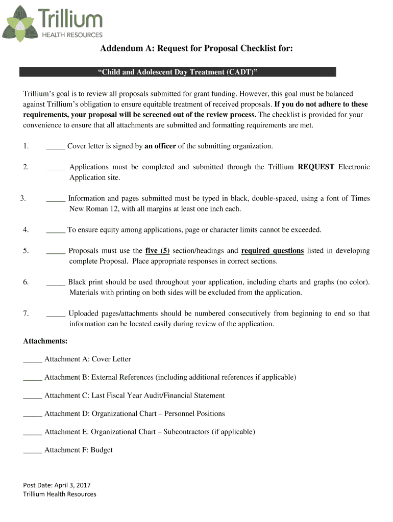 Fillable Online Addendum A: Request for Proposal Checklist for: Fax ...