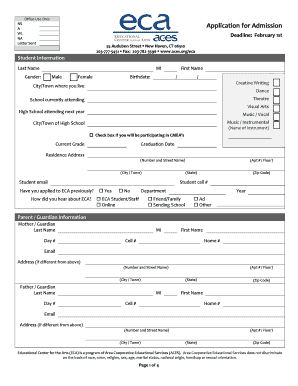 Fillable Online Office Use Only Application for Admission Fax Email ...