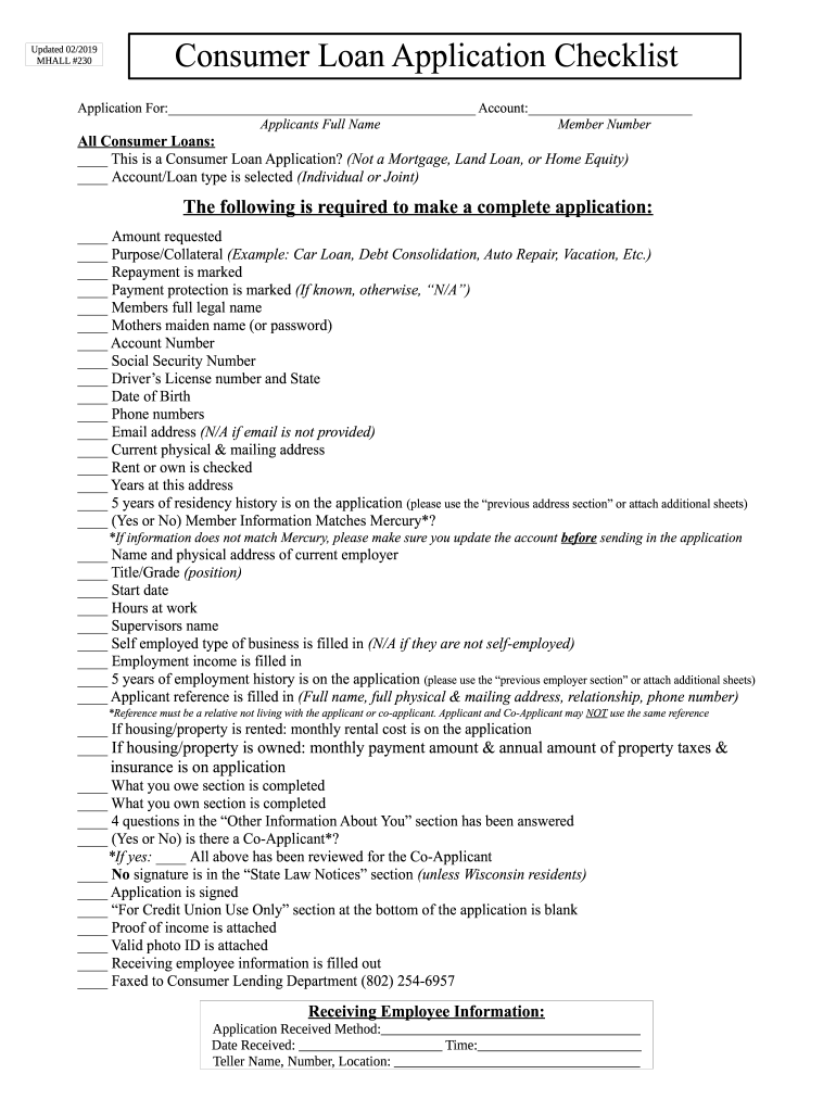 Fillable Online Consumer Loan Application Checklist - River Valley Credit ... Fax Email Print ...