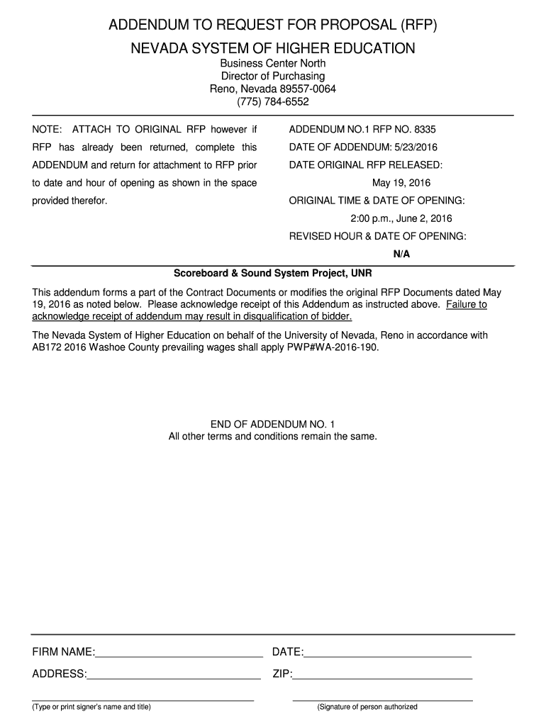 Fillable Online Fillable Online bcn-nshe ADDENDUM TO REQUEST FOR ...