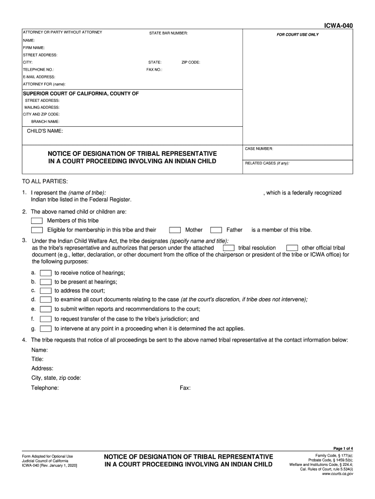 2020-2025 Form CA ICWA-040 Fill Online, Printable, Fillable, Blank ...