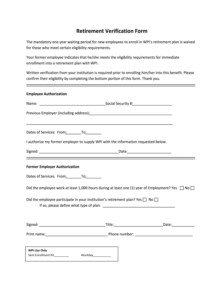 Fillable Online Retirement Verification Form Fax Email Print - pdfFiller
