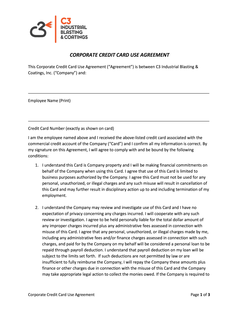 Fillable Online CORPORATE CREDIT CARD USE AGREEMENT Fax Email Print ...