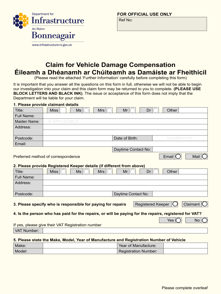 Fillable Online Vehicle Damage Compensation Form. Vehicle Damage ...