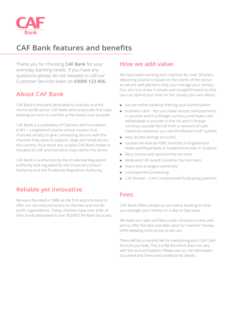 Fillable Online CAF Bank features and benefits - PDF Free Download ...
