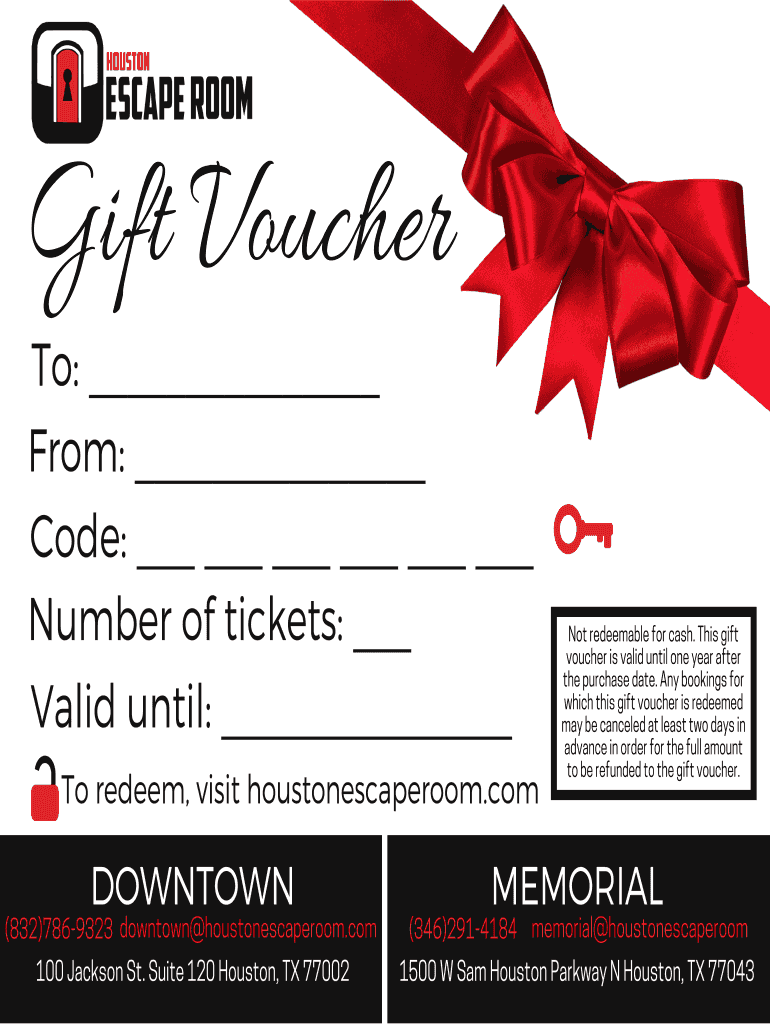 Fillable Online To redeem, visit houstonescaperoom Fax Email Print ...