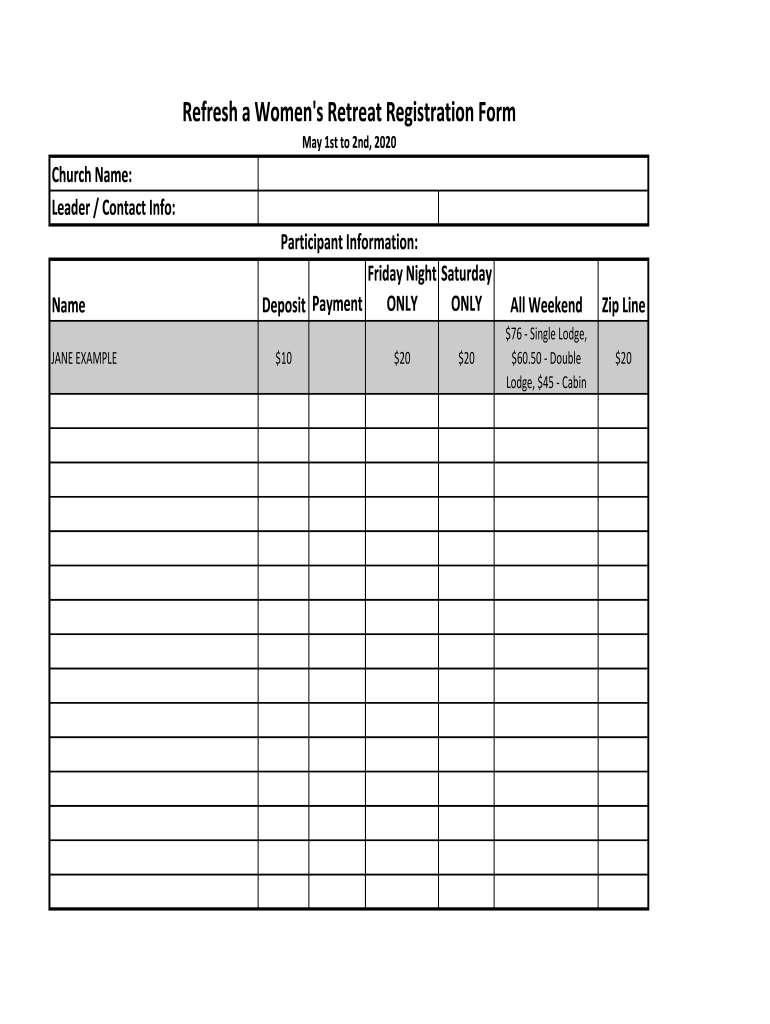 Fillable Online Refresh a Women's Retreat Registration Form Fax Email ...