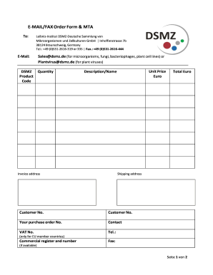 Fillable Online DSMZ Order Form Fax Email Print - pdfFiller