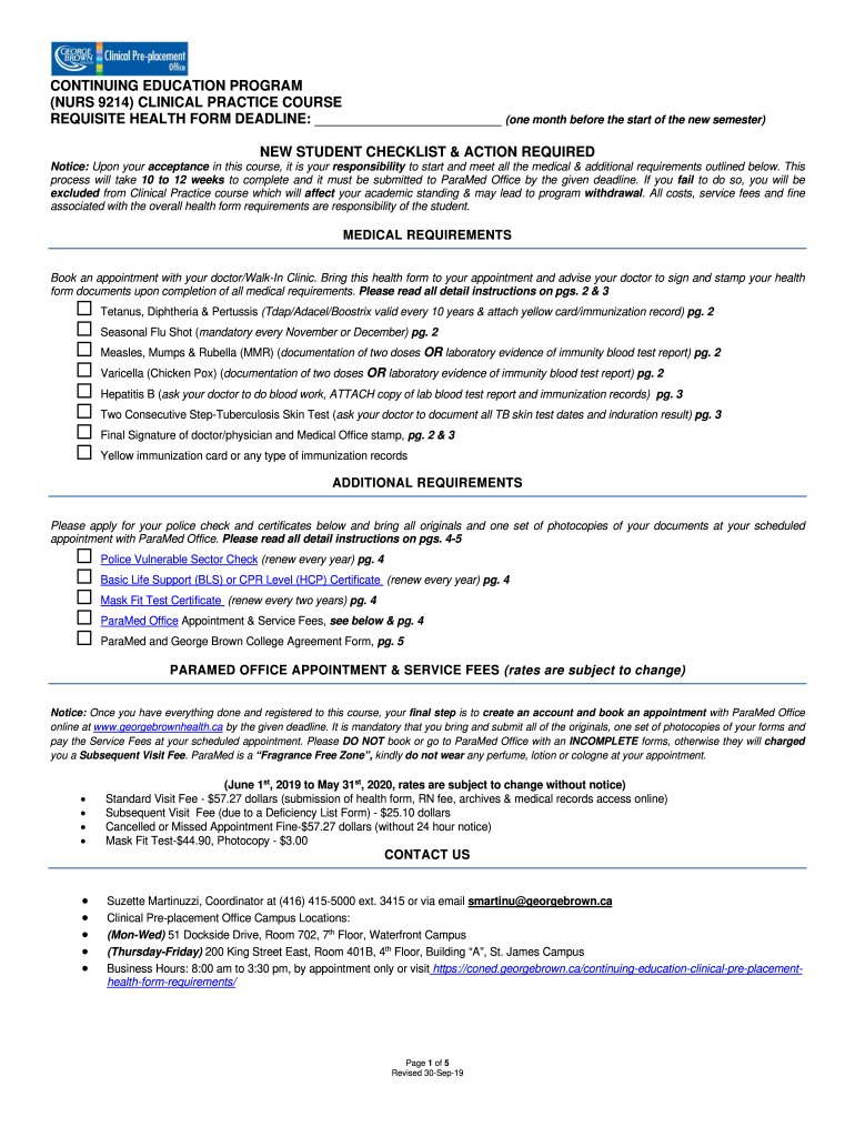 Fillable Online Health Form - George Brown College Fax Email Print ...