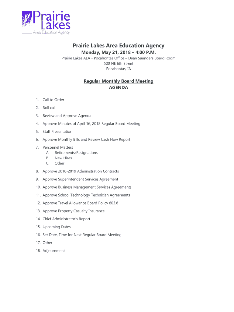 Fillable Online Board Packet - Prairie Lakes AEA Fax Email Print - pdfFiller