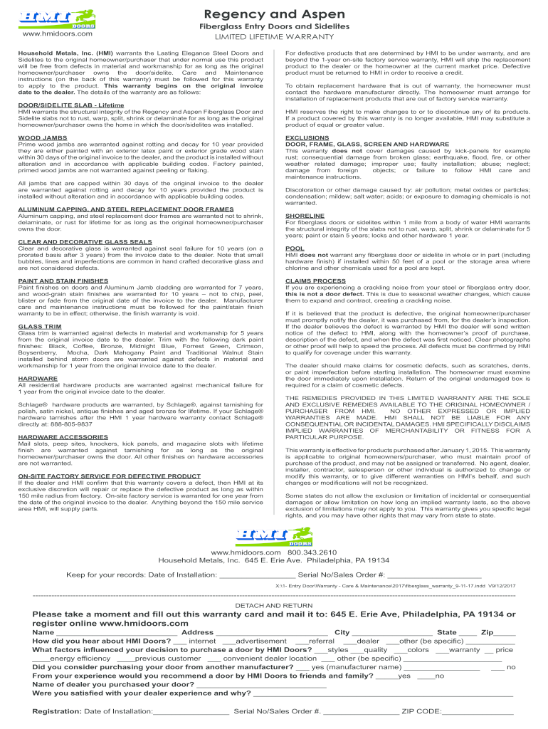 Fillable Online Fillable Online Regency and Aspen - HMI Doors Fax Email ...