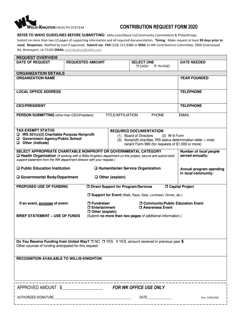 Fillable Online CONTRIBUTION REQUEST FORM 2020 Fax Email Print - pdfFiller