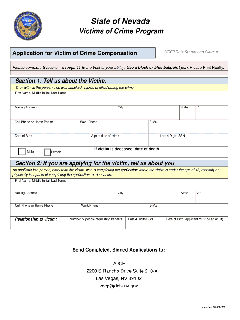 Fillable Online VOCP Application - Nevada Victims of Crime - State of ...