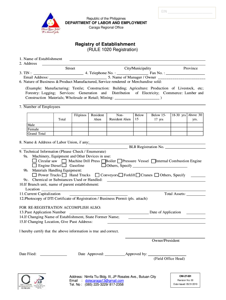 Registry Of Establishment - Fill Online, Printable, Fillable, Blank ...
