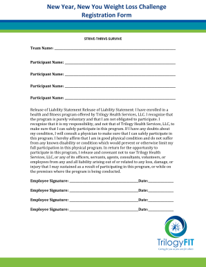 Fillable Online New Year, New You Weight Loss Challenge Registration ...