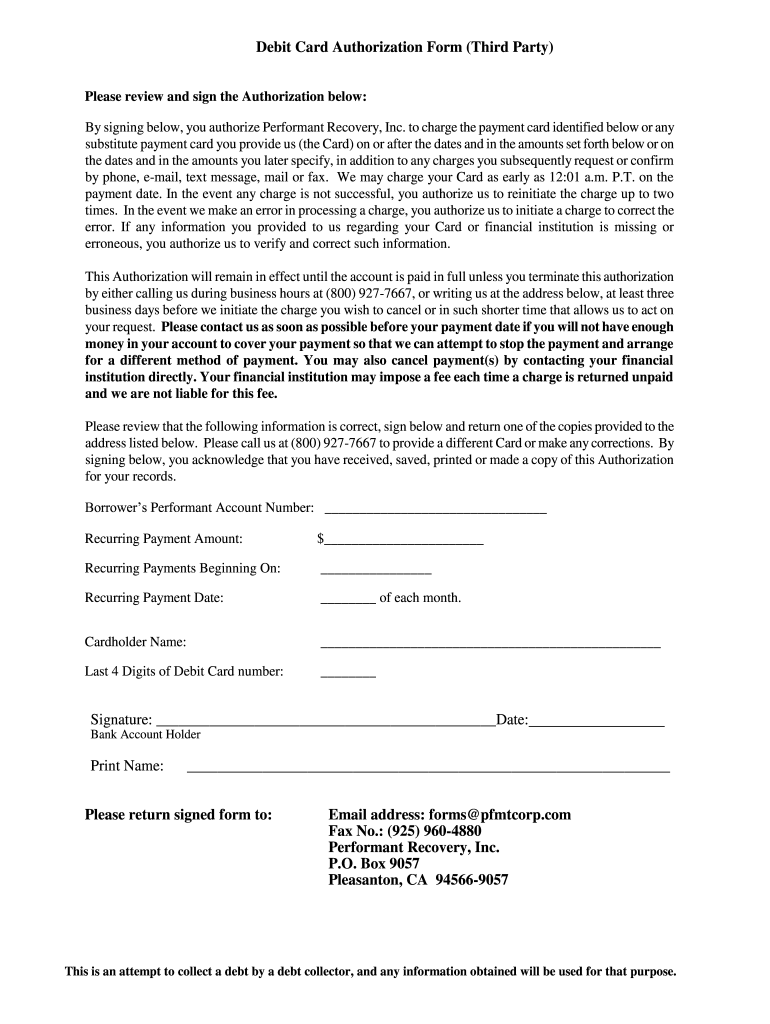 Fillable Online Debit Card Authorization Form (Third Party) Signature ...
