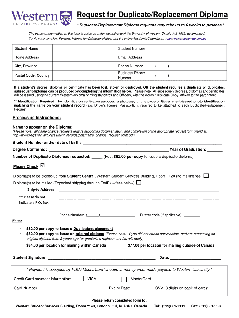 Fillable Online Request for Duplicate/Replacement Diploma/Certificate ...