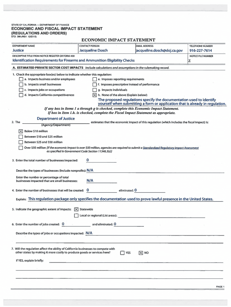 Fillable Online STD 399 Identification Requirements for Firearms and ...