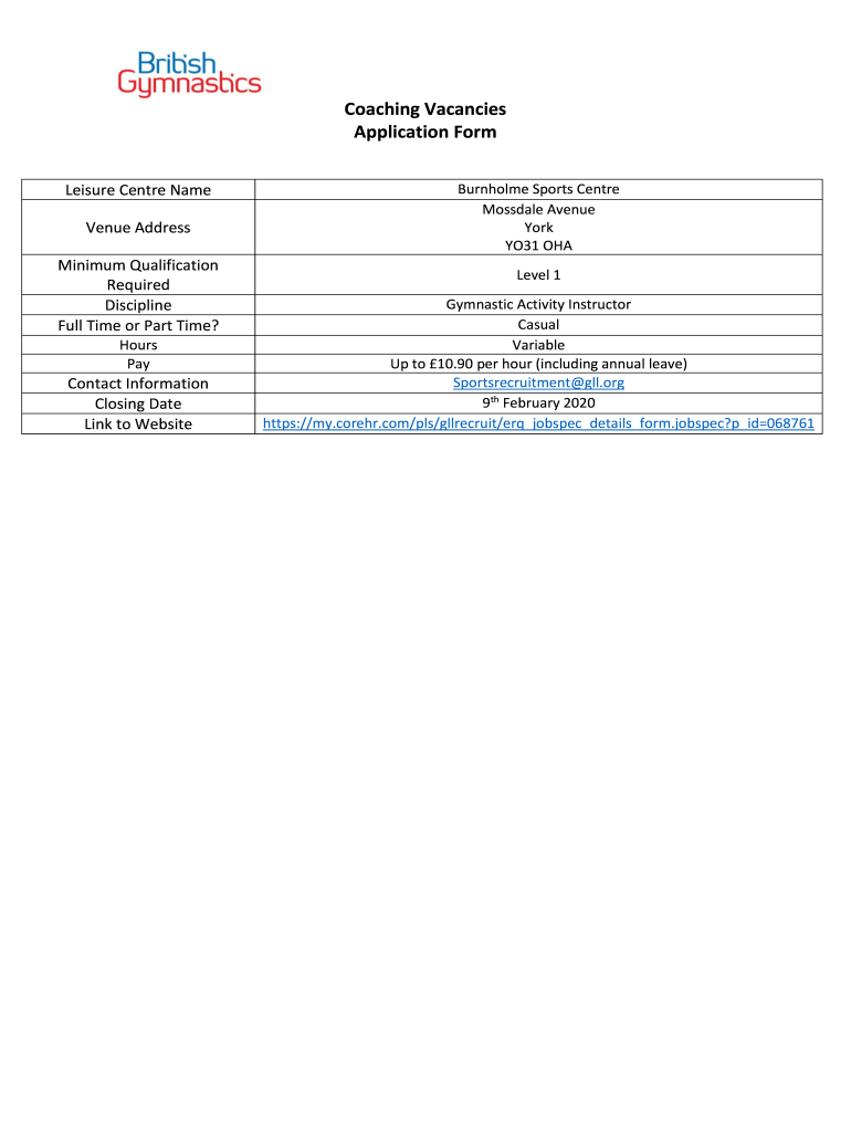 Fillable Online Job Profiles : Sports or Leisure Centre Assistant Sport ...