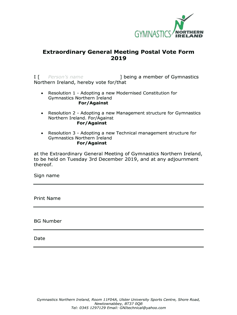 Fillable Online GNI EGM Postal Vote Form 2019 - british-gymnastics.org Fax Email Print - pdfFiller
