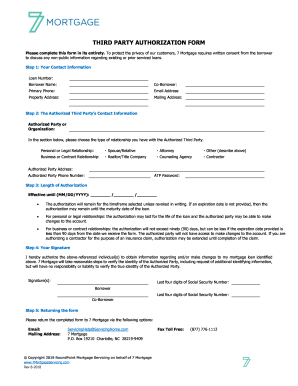 Fillable Online THIRD PARTY AUTHORIZATION FORM - 7 Mortgage Fax Email ...