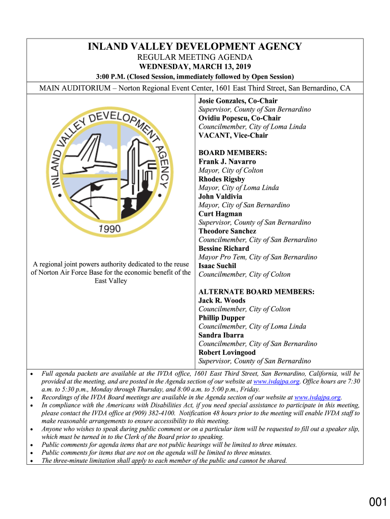Fillable Online IVDA Board - Inland Valley Development Agency Fax Email ...