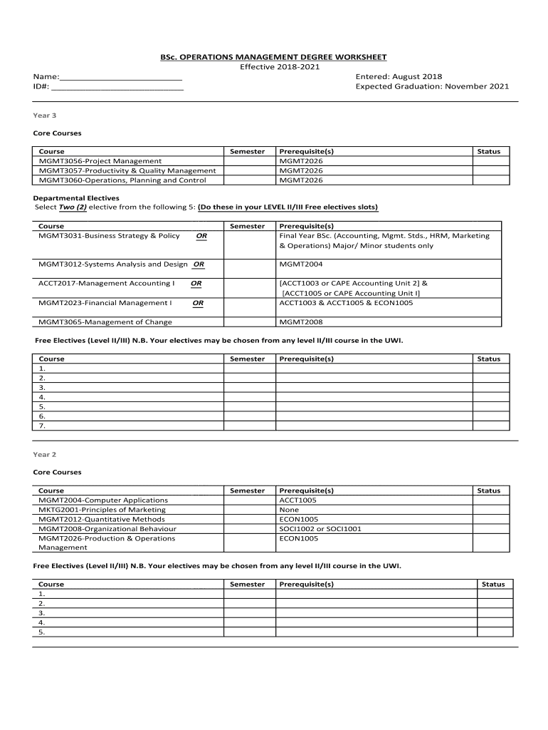 Fillable Online BSc. HUMAN RESOURCE MANAGEMENT DEGREE WORKSHEET ...