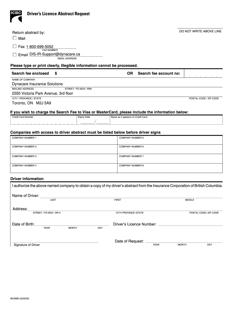 Fillable Online Motor vehicle report order form - BC (MV2680). Complete ...
