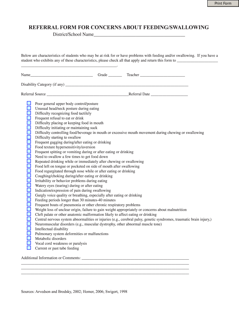 Fillable Online referral form for concerns about feeding/swallowing Fax ...