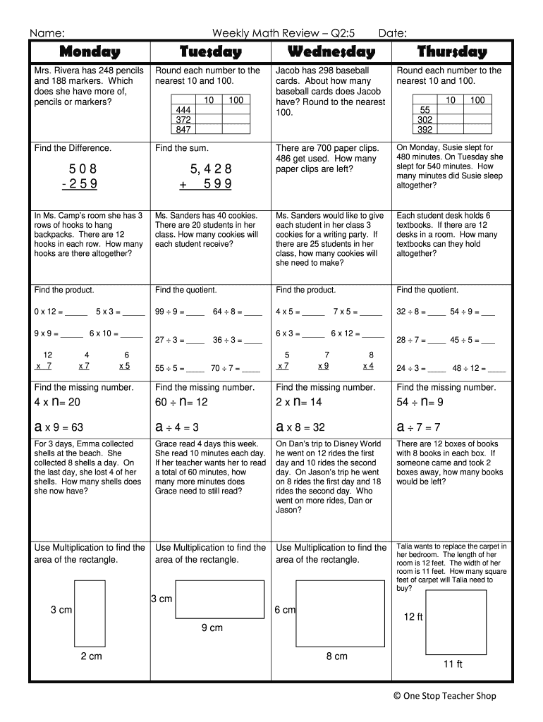 Weekly Math Review Q2 5 Answer Key Fill Online Printable Fillable