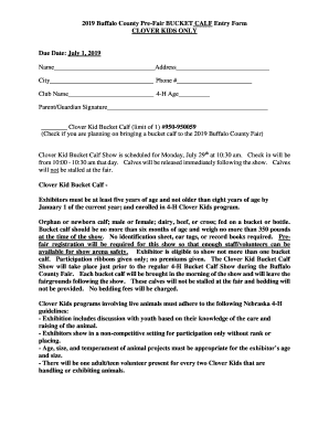 Fillable Online 2019 Buffalo County Pre-Fair BUCKET CALF Entry Form Fax ...