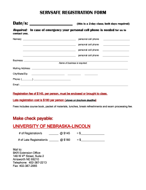 Fillable Online SERVSAFE REGISTRATION FORM Date/s: Fax Email Print ...