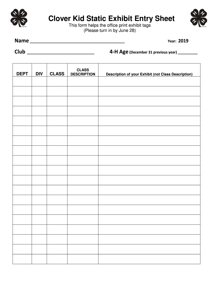 Fillable Online Clover Kid Static Exhibit Entry Sheet Fax Email Print ...