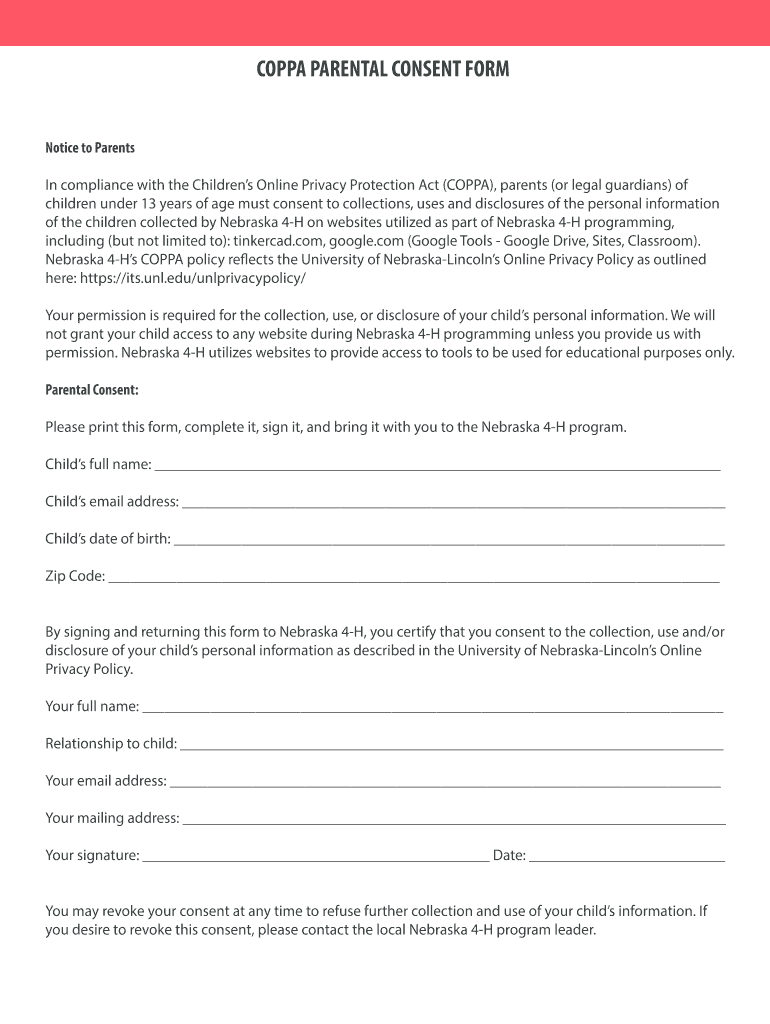 Fillable Online COPPA Parental Consent Form Fax Email Print - pdfFiller