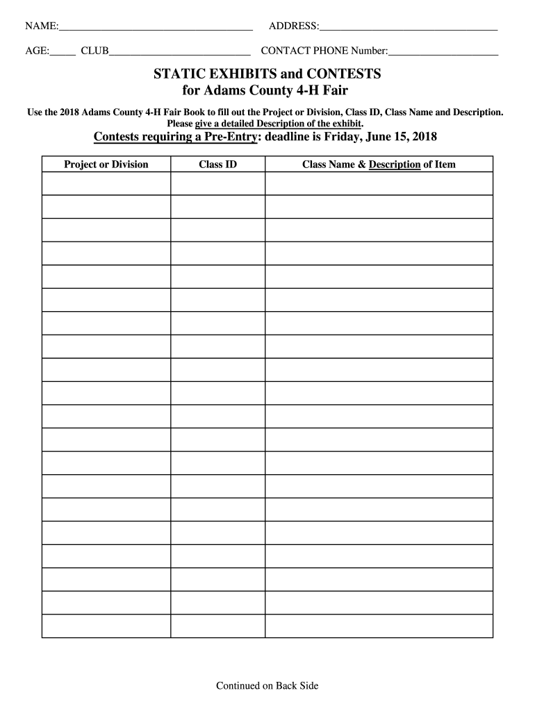 Fillable Online STATIC EXHIBITS and CONTESTS Fax Email Print - pdfFiller