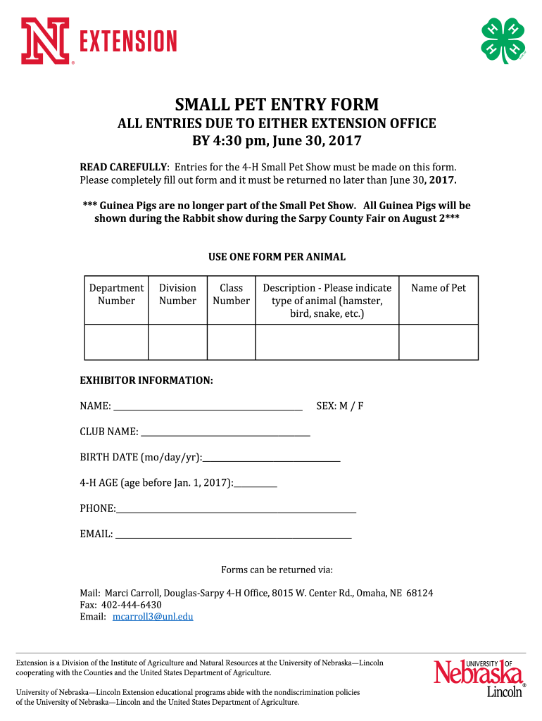 Fillable Online ALL ENTRIES DUE TO EITHER EXTENSION OFFICE BY 4:30 Fax ...