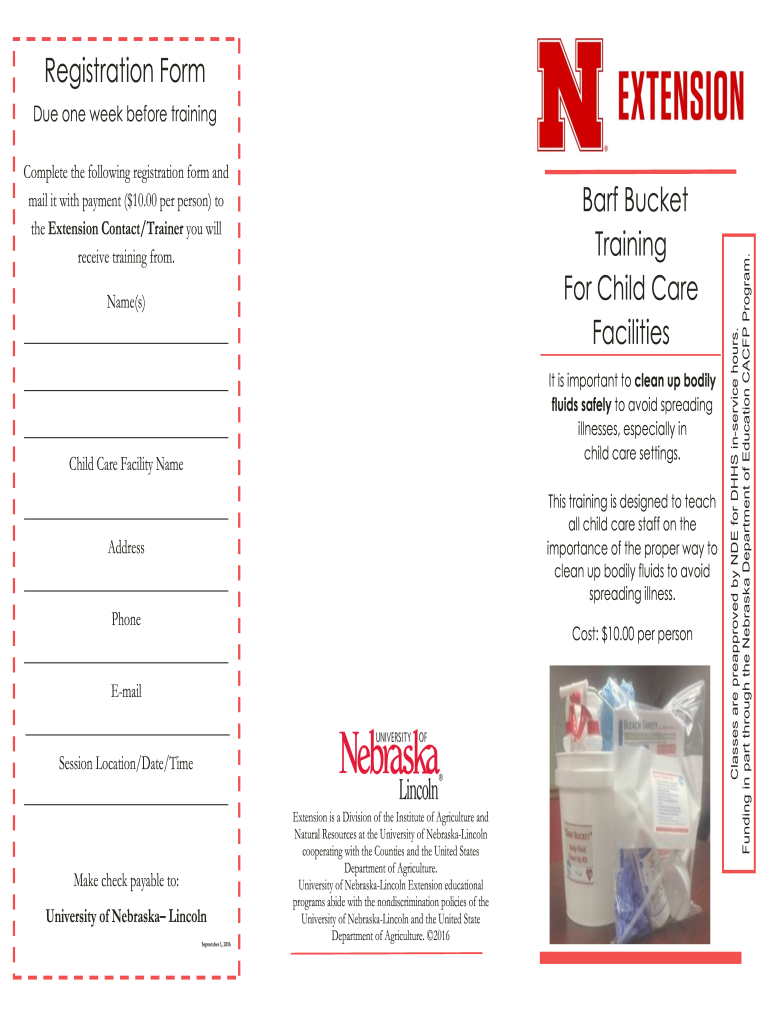 Fillable Online Barf Bucket Training For Child Care Facilities ...