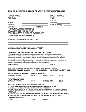 Fillable Online 2018 ST FRANCIS SUMMER CLASSIC APPLICATION FORM Fax Email Print - pdfFiller