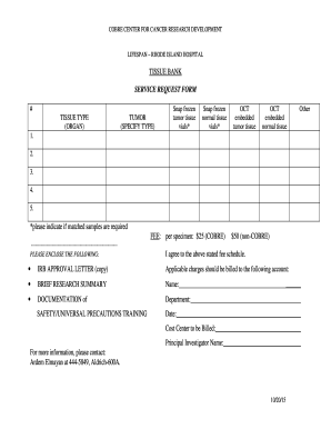 Fillable Online Tissue Bank Service Request Form Rev100115 Fax Email ...
