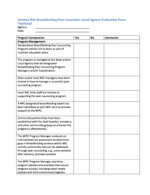 Fillable Online Arizona WIC Breastfeeding Peer Counselor: Local Agency ...