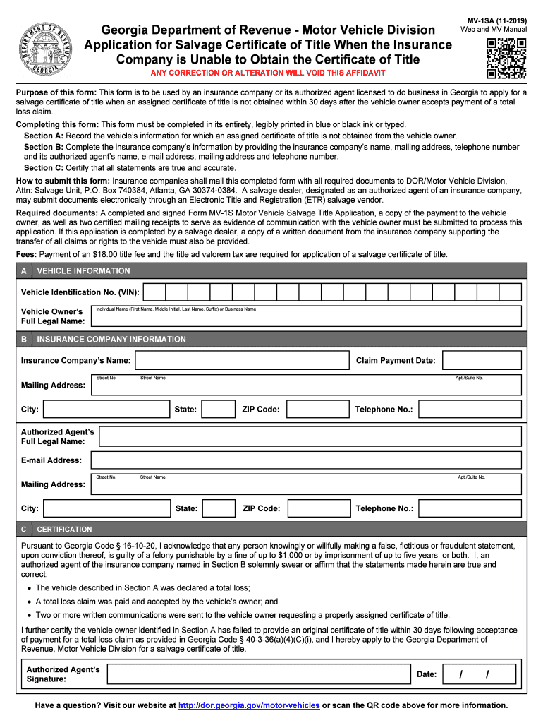 Fillable Online Application for Salvage Certificate of Title When the ...