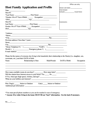 Fillable Online Office use only. Host Family Application and Profile ...