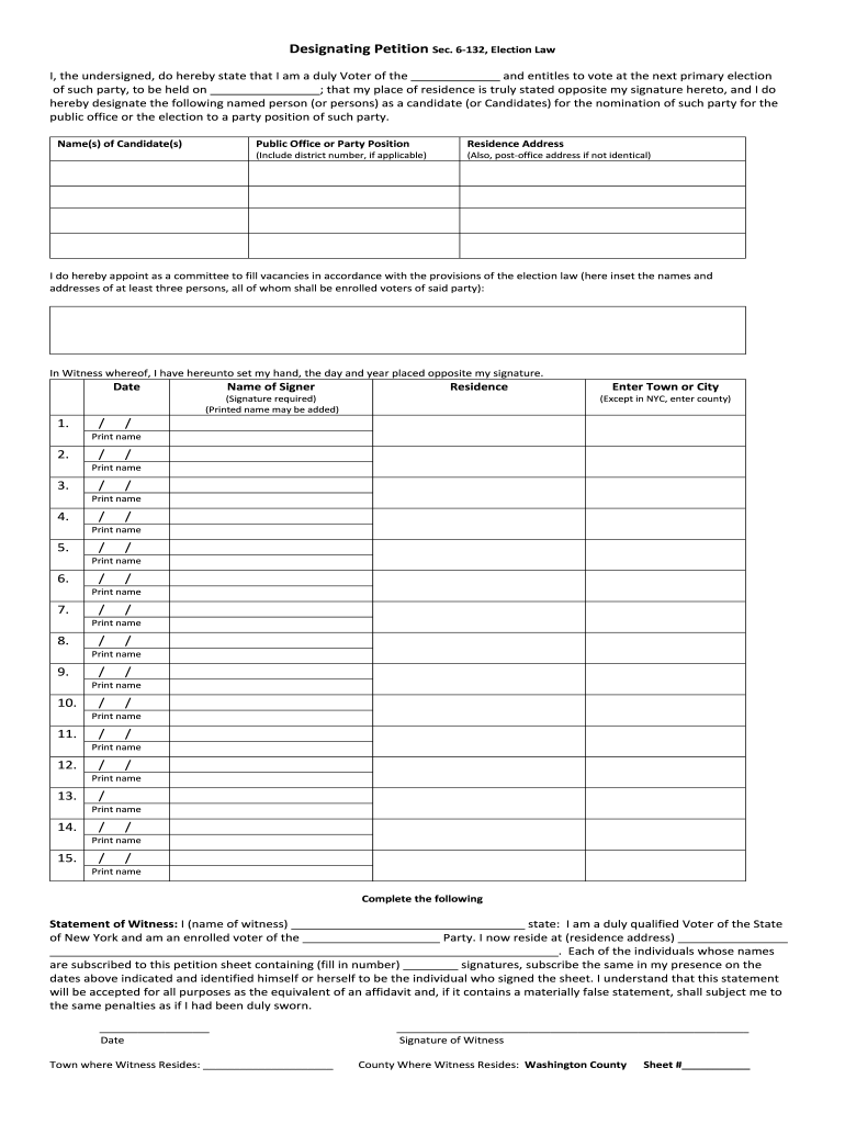 Fillable Online Designating Petition Sec. 6-132, Election Law ...